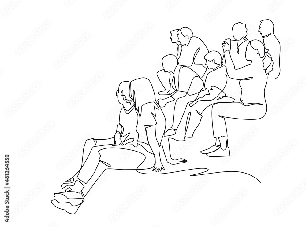 Continuous one line vector drawing group of people. Audience silhouette ...
