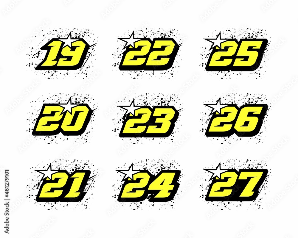 Racing number, start racing number, sport race number with brush point ...