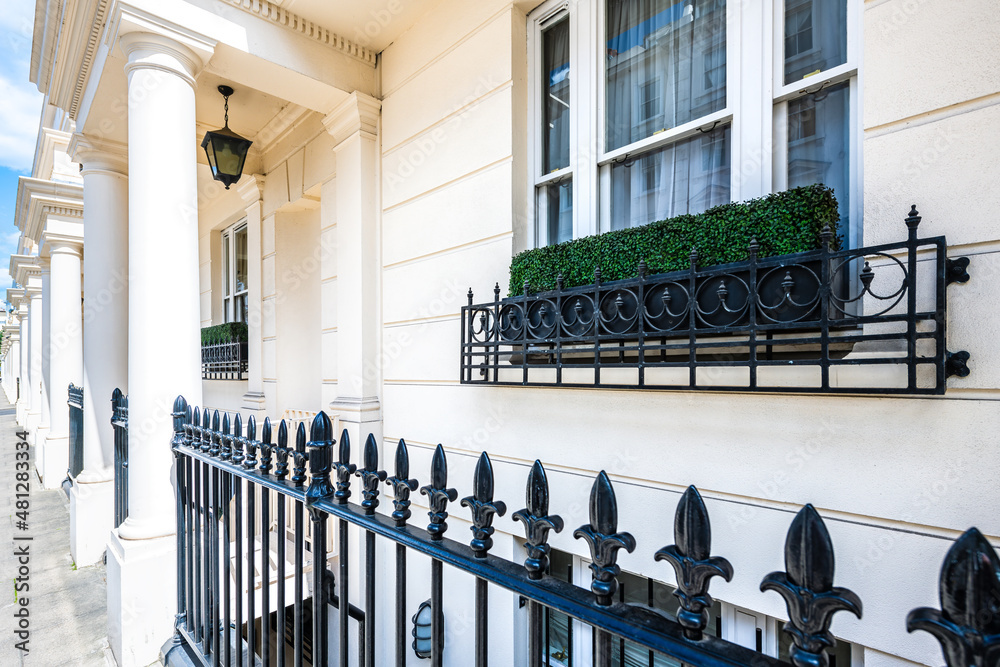 Pimlico, London terraced row house building white columns exterior old ...