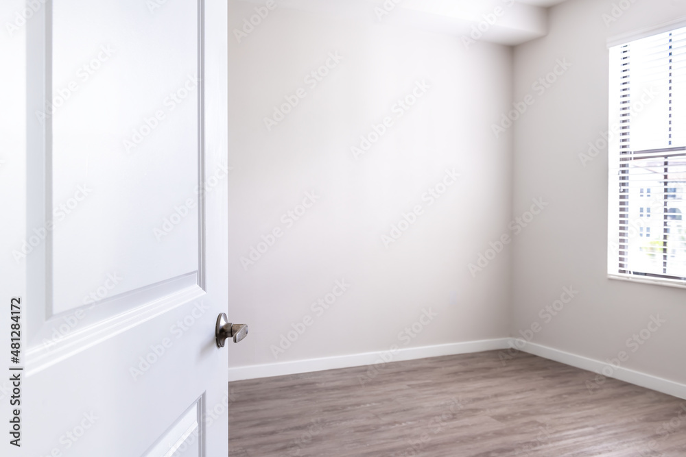 Empty bedroom room interior nobody with open door in new modern luxury ...