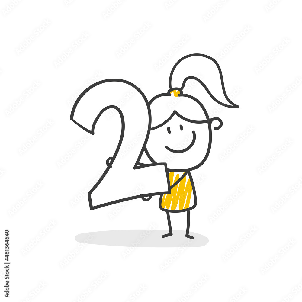 Strichfiguren / Strichmännchen (F): Zahl Zwei. Stock Vector | Adobe Stock