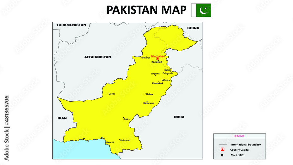 Pakistan map. Political map of Pakistan. Pakistan Map with yellow color ...
