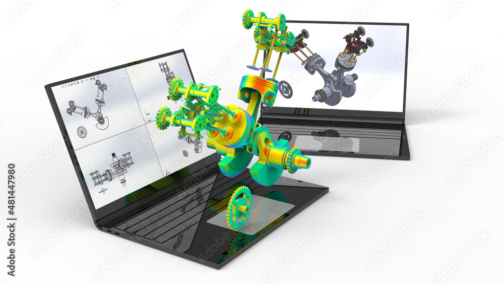 3D rendering - design an engine on a laptop Stock Illustration | Adobe ...