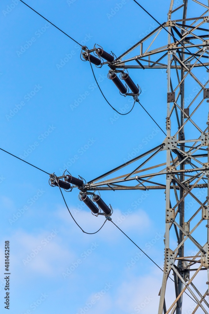 High voltage power tower and beautiful nature landscape in the Czech ...