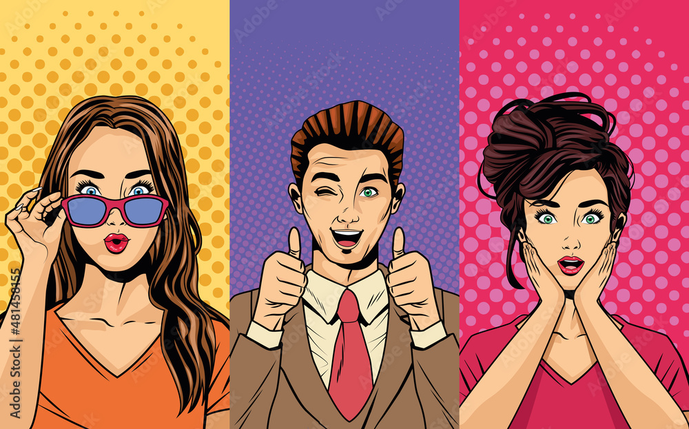 three pop art characters Stock Vector | Adobe Stock