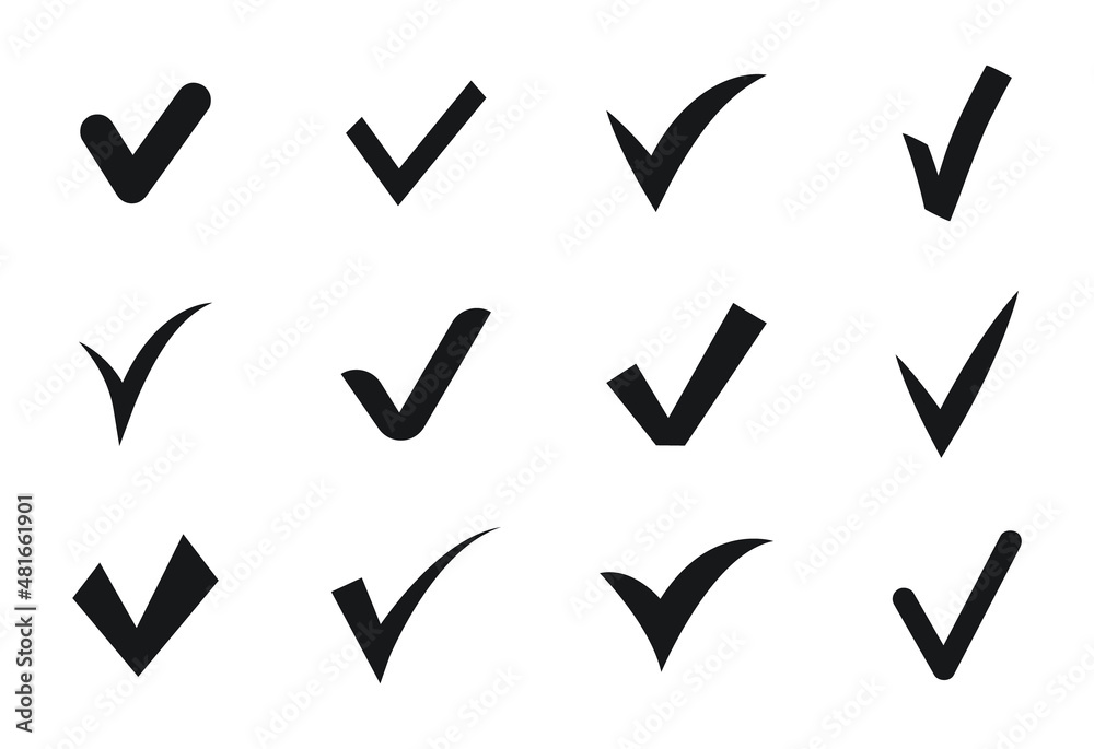 Check mark icon set. Confirmation icons or tick icons. Check signs ...
