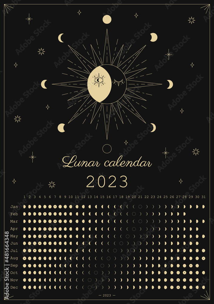 Image vectorielle Stock 2023 Moon calendar. Astrological calendar ...