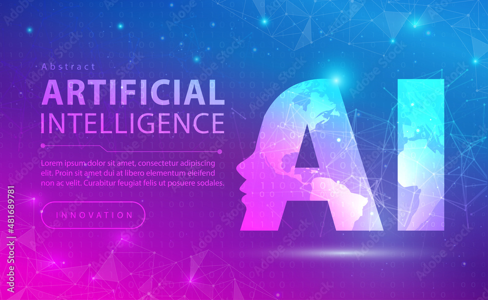 AI Artificial intelligence concept, Digital technology banner pink blue background, deep ...