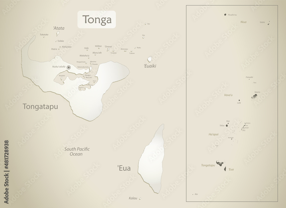 Tonga map, islands with names, old paper background vector Stock Vector ...