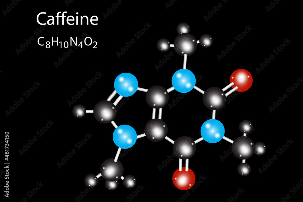 Caffeine molecule structure. Chemical compound. Skeletal formula. Black ...