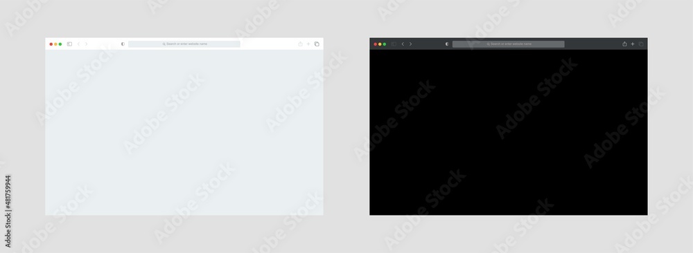 Empty browser template window on white background. Light and dark mode ...