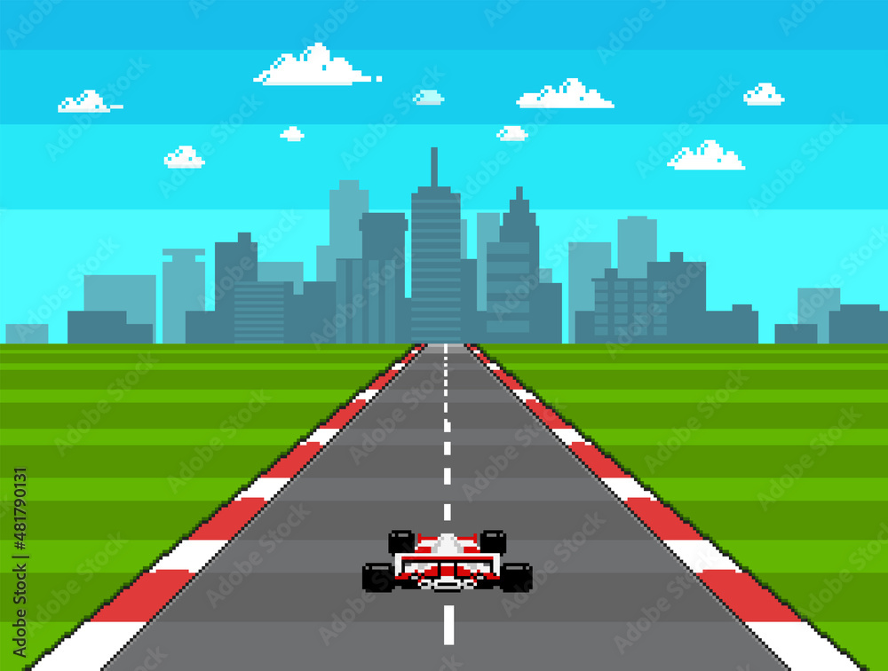 Retro video game Race Arcade in Pixel Art style vector illustration. 8 ...