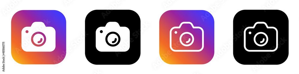 Set of camera instagram icons with painted colors and black color ...