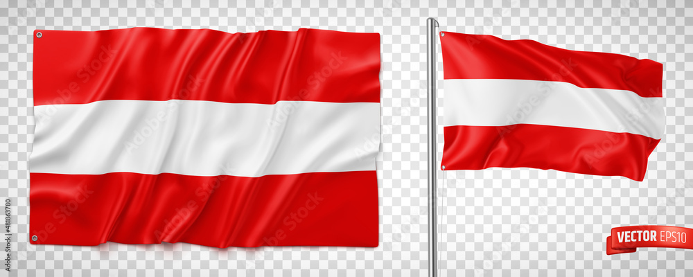 Vector realistic illustration of Austrian flags on a transparent ...