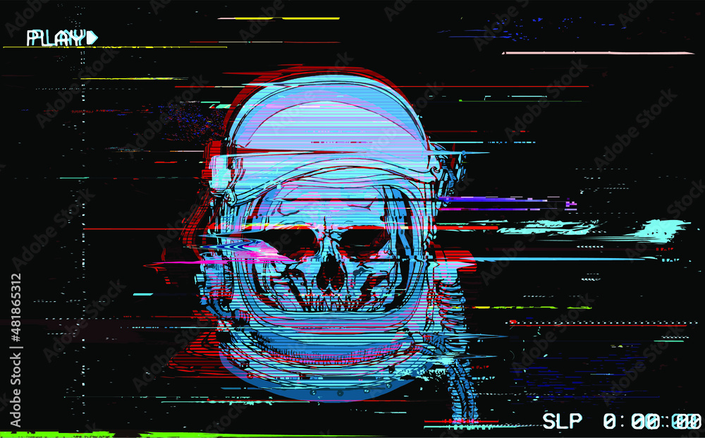 Vector Digital Glitch Astronaut Skull Illustration in the style of ...