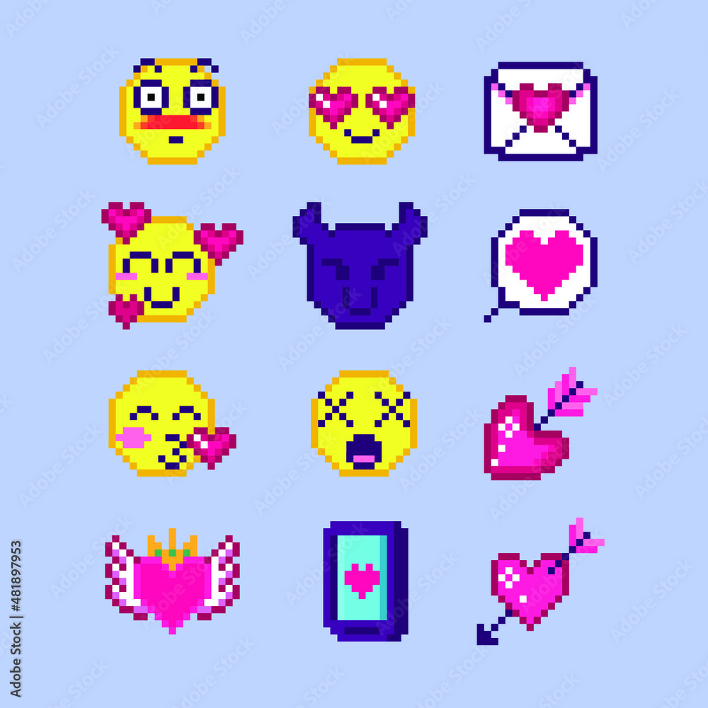 Pixel art valentine's day emojis Stock Vector | Adobe Stock