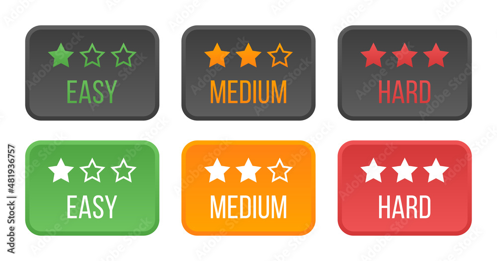 Easy Medium and Hard Button on white Background. Stock Vector | Adobe Stock