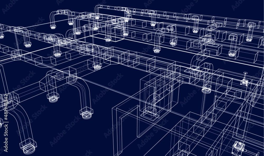 architectural wireframe blueprint of HVAC system in BIM vector Stock ...