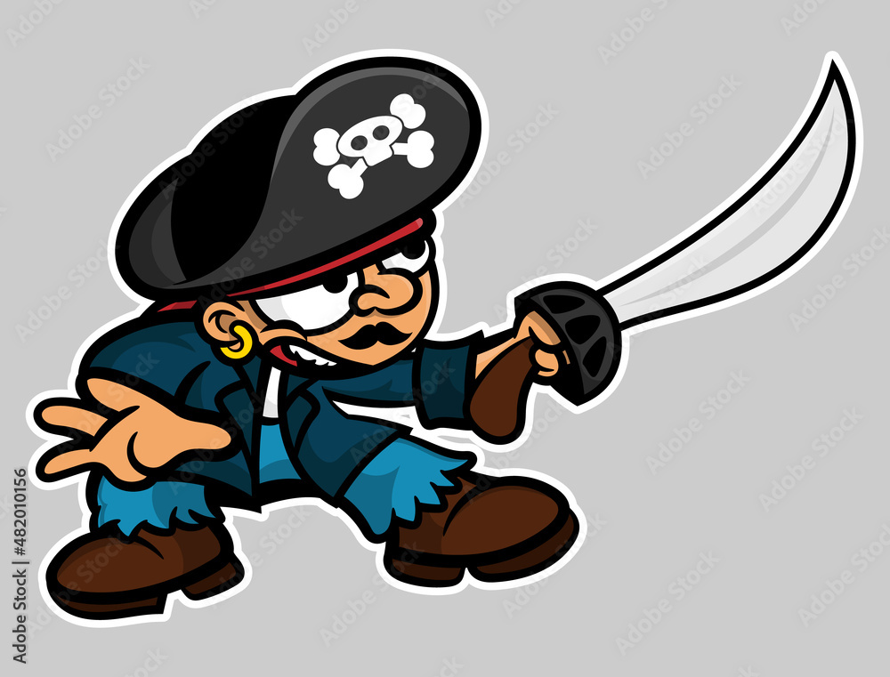 Cartoon illustration of pirate captain wearing cap with skull and ...