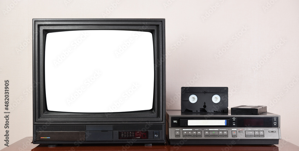 Old black vintage TV with white screen to add new images to the screen ...