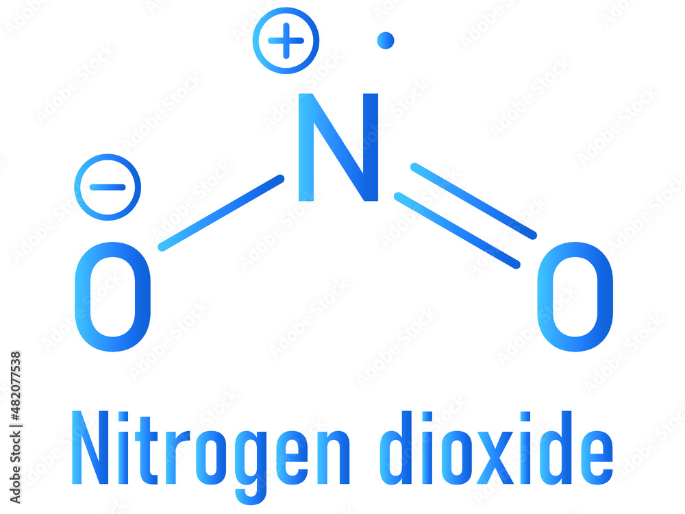 Nitrogen dioxide NO2 air pollution molecule. Free radical compound ...