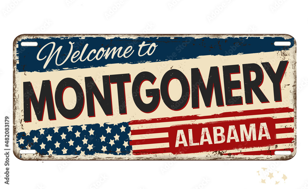Welcome to Montgomery vintage rusty metal sign Stock Vector | Adobe Stock