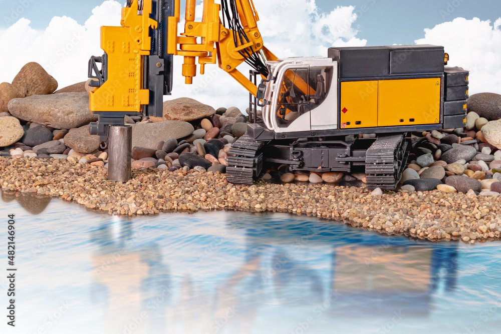 Powerful hydraulic drilling rig. Device of bored piles. Pile ...