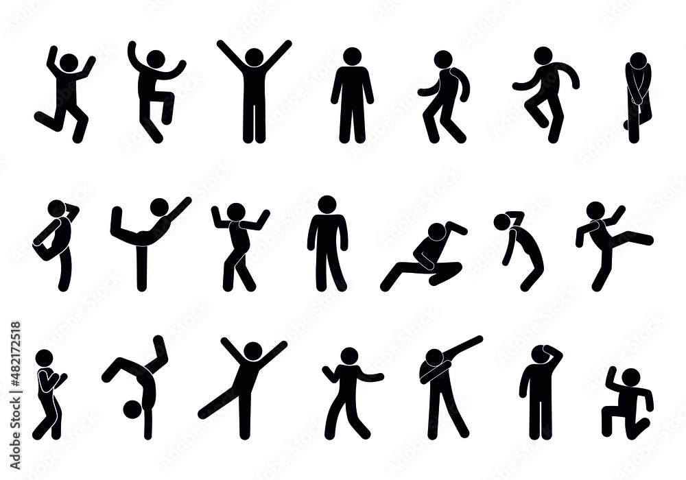 stick figure poses, icon man, stickman set, isolated people silhouettes ...