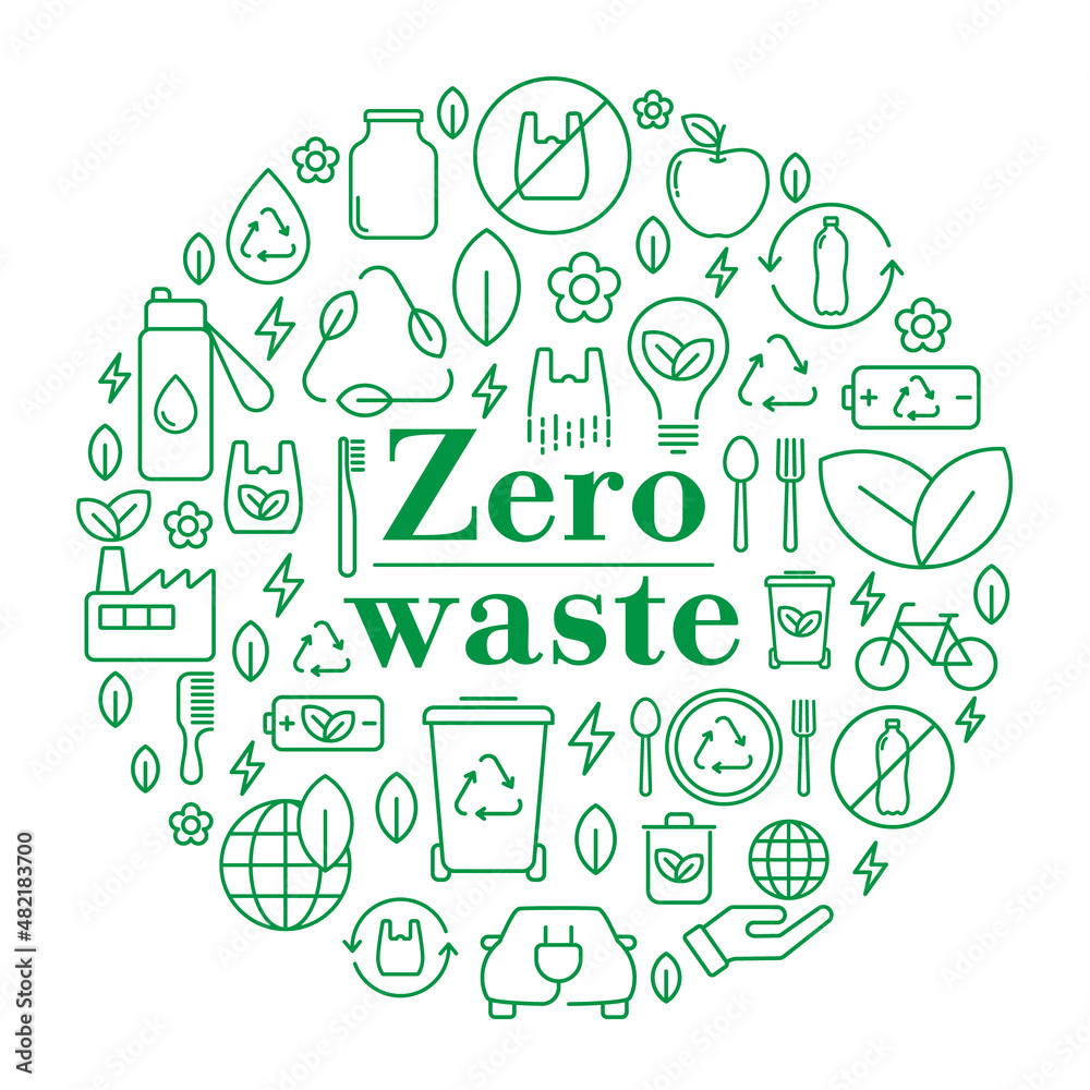 zero waste green vector illustration in circle form. zero waste refuse ...