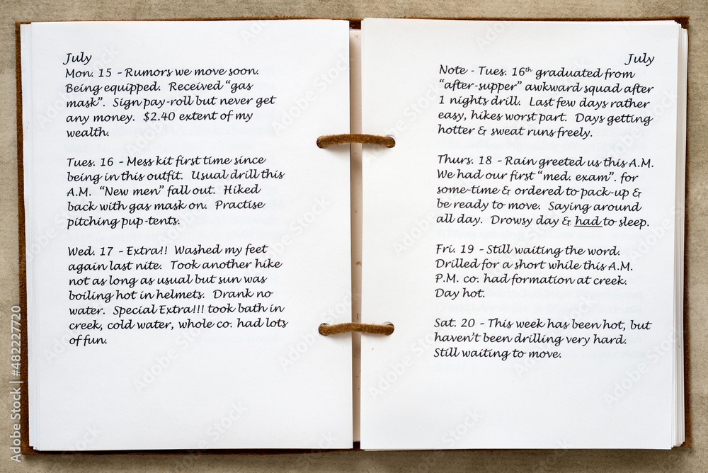 World War One Soldier`s Diary Pages, 13 of 47. Diary entries of a WWI American soldier, dated ...