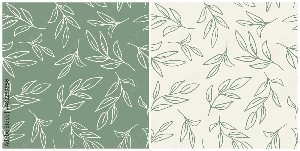 Set of leaves seamless repeat pattern. Random placed, vector botany ...