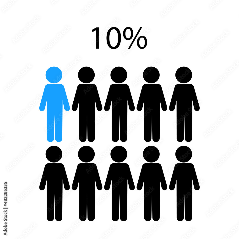 Ten percent infographics man icon. Blue and black. Analysis process ...