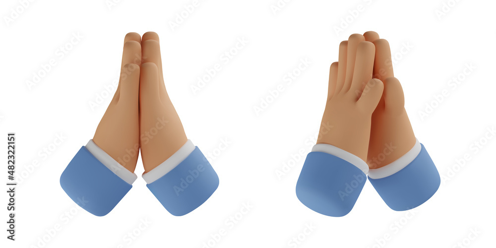 3d hand pray icon. Prayer vector cartoon arm render. Hope gesture ...
