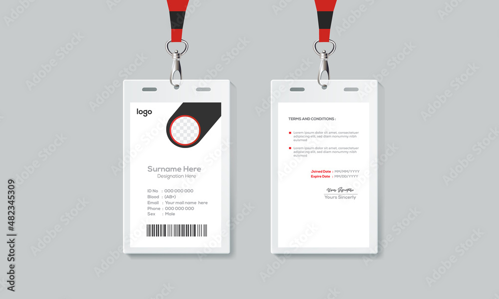 Simple and Red ID Card Design Template. Professional Identity Card ...