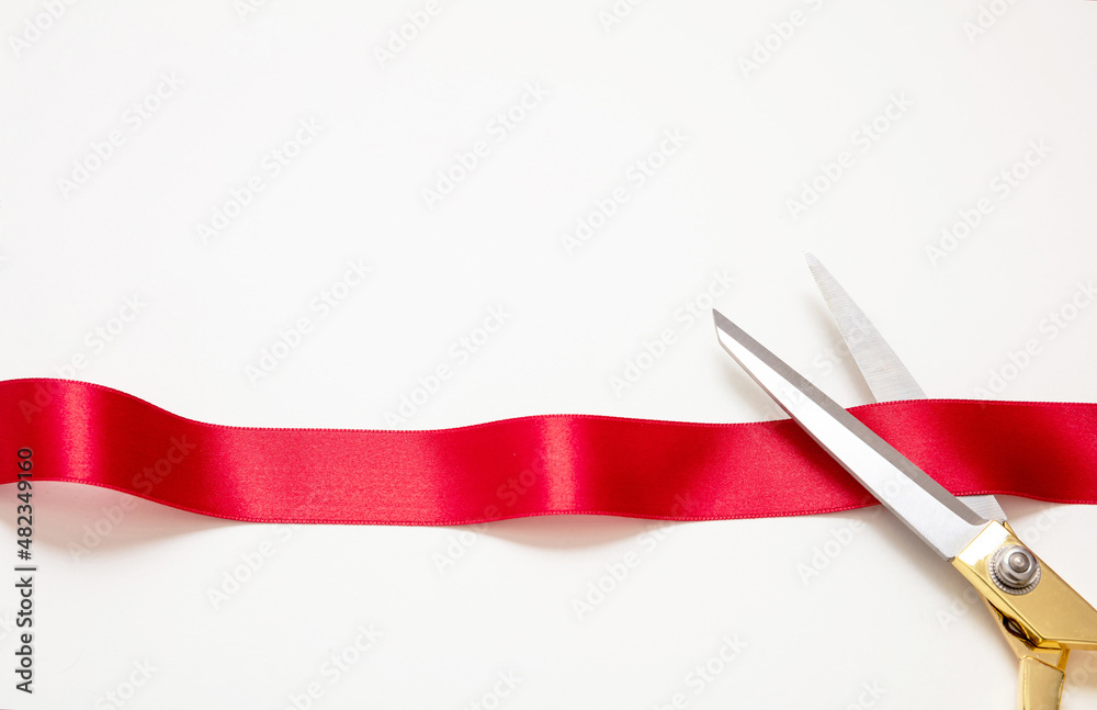 Inaugural invitation, ribbon cut, Grand opening, New business. Gold ...