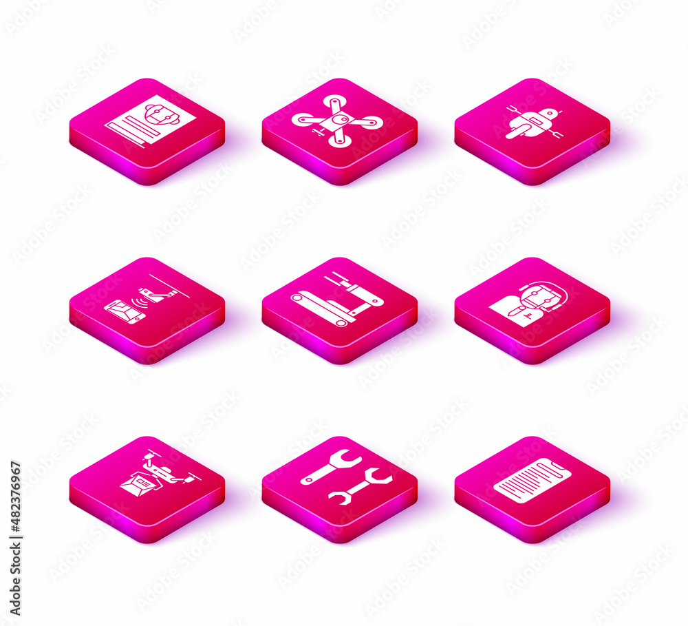 Set Drone delivery concept, Spanner, Wireless Controlling CCTV security camera, Robot, Computer ...