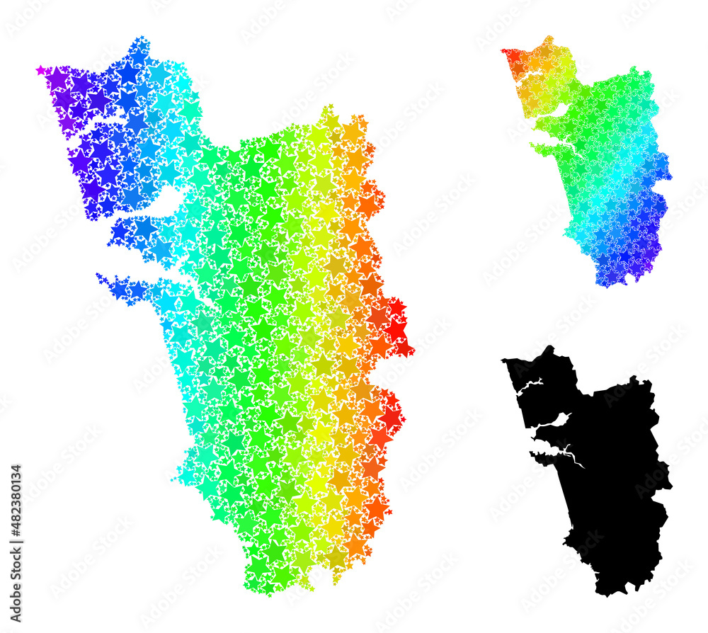 Spectral gradiented stars mosaic map of Goa State. Vector colorful map ...
