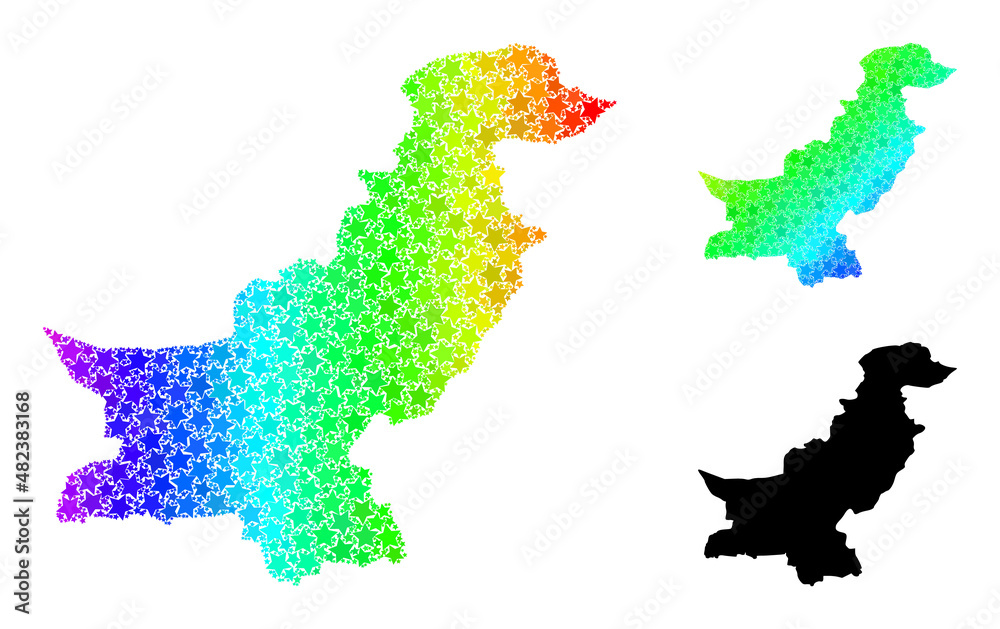 Vektor Rainbow gradiented stars mosaic map of Pakistan. Vector colorful ...