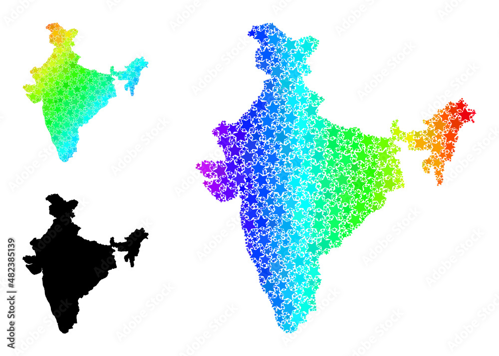 Spectrum gradient starred collage map of India. Vector colorful map of ...