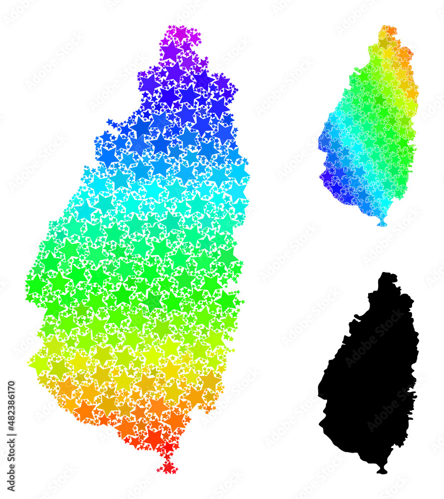 Rainbow gradient starred collage map of Saint Lucia Island. Vector ...