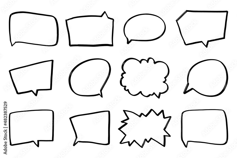 Talking cloud icons.Dialog box icon, chat cartoon bubbles. Hand drawn ...