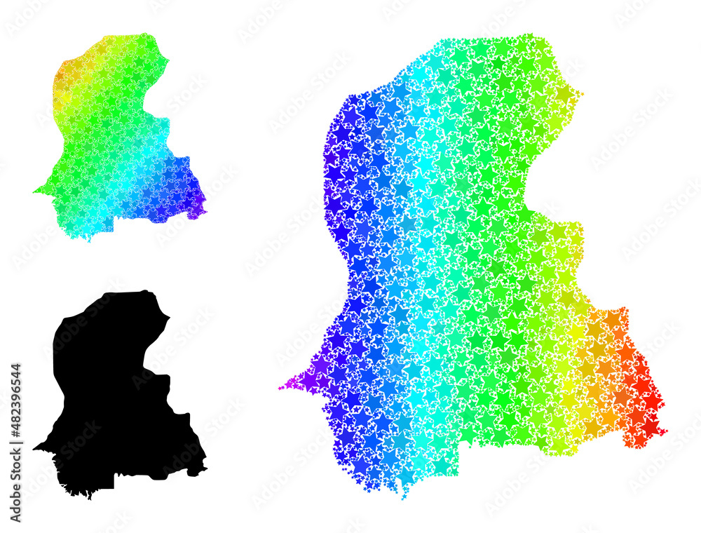 Rainbow gradiented starred collage map of Sindh Province. Vector ...