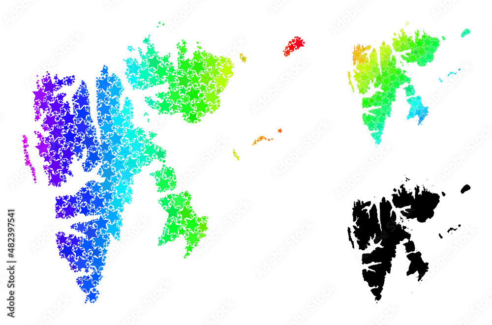 Rainbow gradient star collage map of Svalbard Islands. Vector colored ...