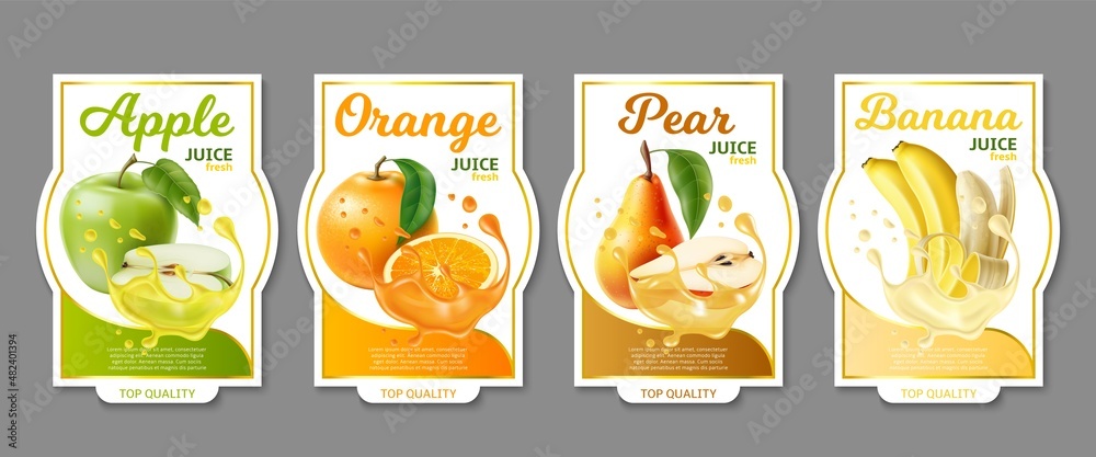 Стоковое векторное изображение «Realistic fruit labels. Different ...