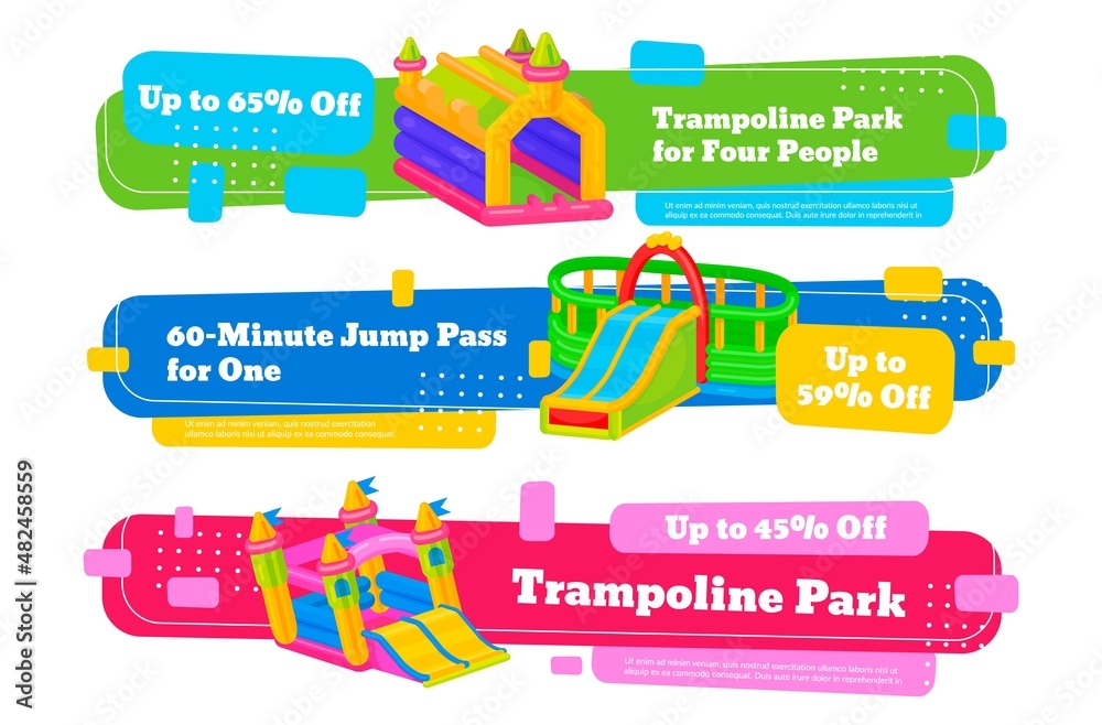 Trampoline park advertising banner collection vector isometric ...