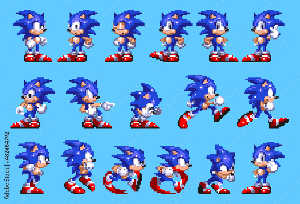 Set 2 of Sonic moves, art of Sonic the Hedgehog 3 classic video game ...