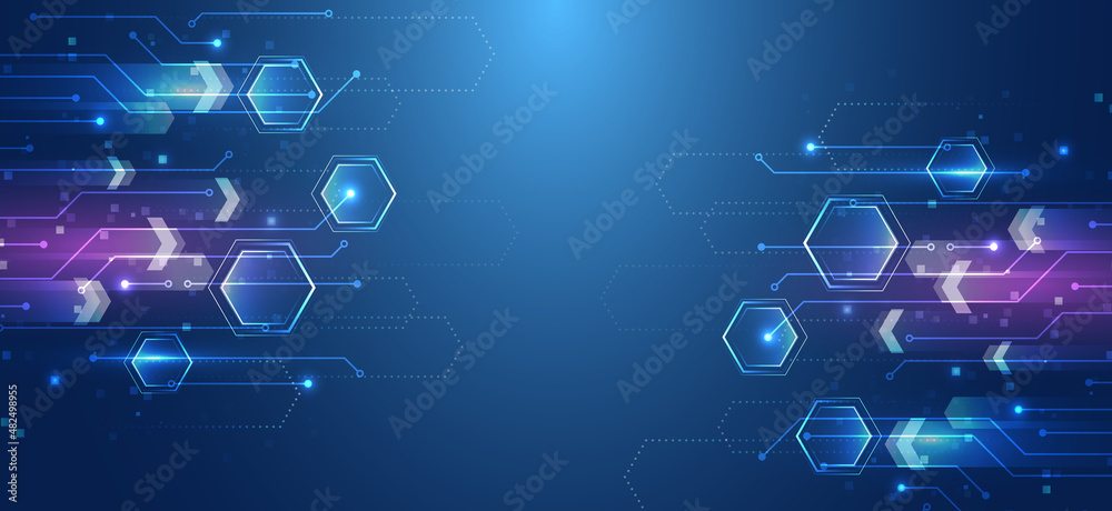 Abstract hexagons science on the blue background. Hi-tech digital ...