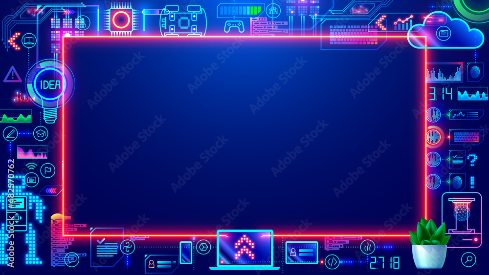 Border or frame design for kids technology education. STEM professions ...