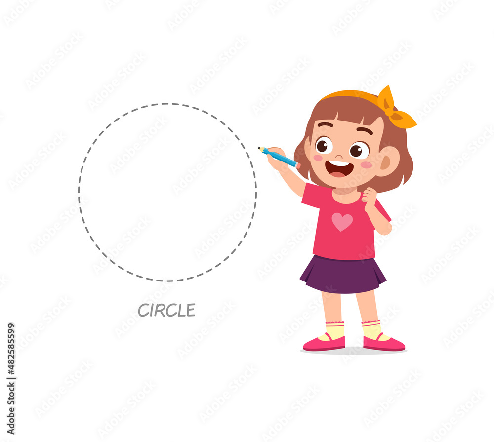 cute little girl study to draw a circle Stock Vector | Adobe Stock