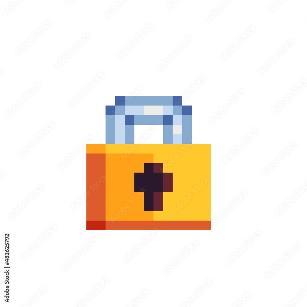 Golden lock sticker, pixel art icon, design for logo, web, mobile app ...